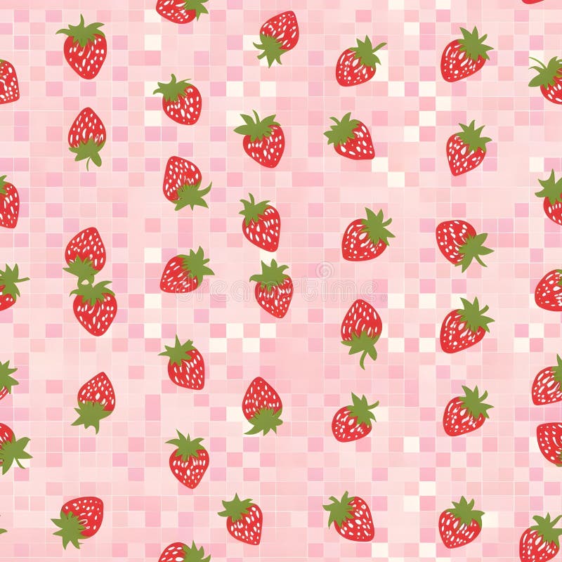 Strawberry Pattern on Pink Gingham Background Stock Illustration ...
