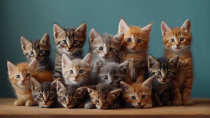 A Delightful Studio Shot Featuring a Playful Stack of Adorable Cats ...