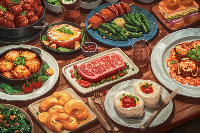 Savory World Cuisine Vector Art AI Generated Stock Illustration ...