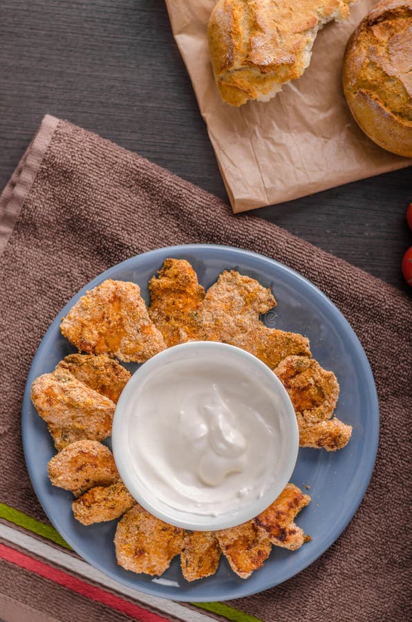 Delish Chicken Popcorn with Garlic Dip Stock Image - Image of delicious ...