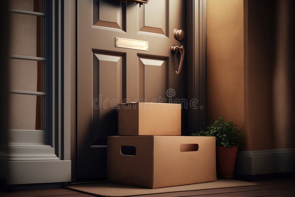DeliverEase. Online Purchase Delivery Box at the Door. Generative Ai Stock Illustration ...