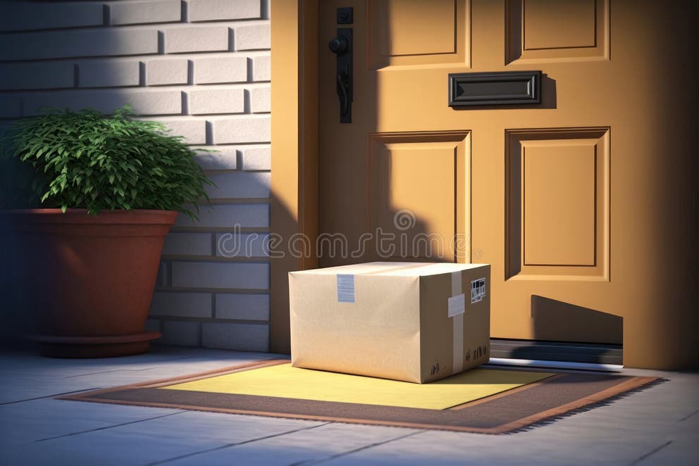 DeliverEase. Online Purchase Delivery Box at the Door. Generative Ai Stock Illustration ...