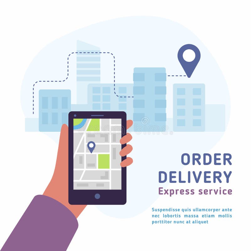 Delivering Parcel Gps Tracking Order Flat Design Vector Illustration ...