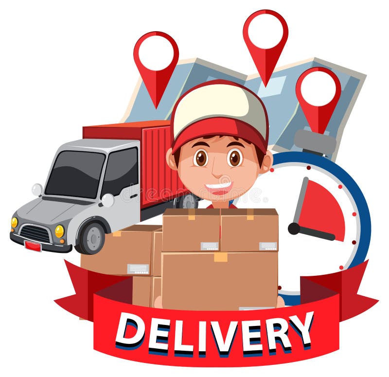Delivery Banner with Courier Holding Boxes Stock Vector - Illustration ...