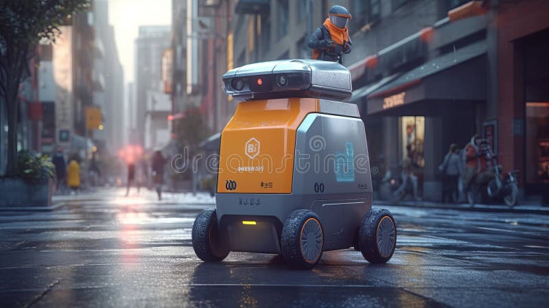 Delivery Bot Service on City Road. Generative AI Stock Illustration ...