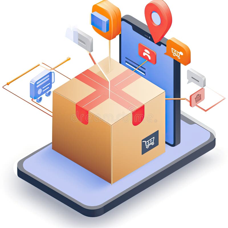 Delivery Box Coming Out from Mobile Screen Animation Stock Illustration ...