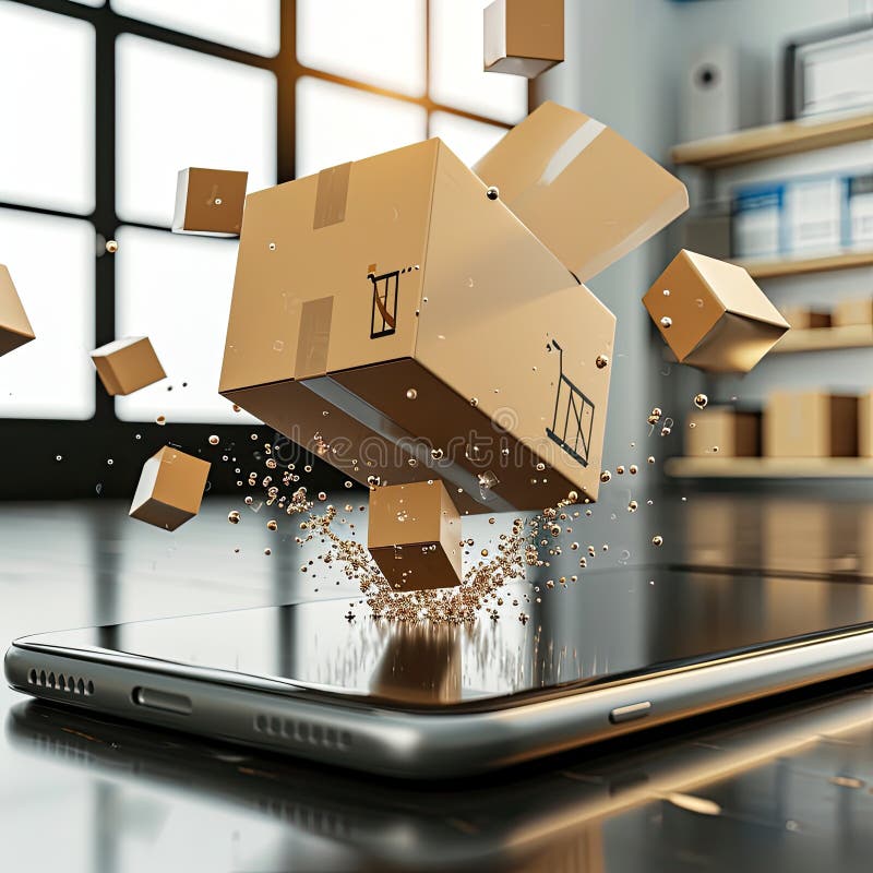 Delivery Box Coming Out from Mobile Screen Animation Stock Illustration ...