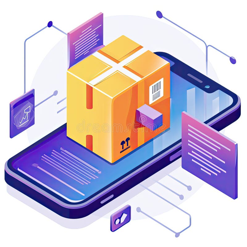 Delivery Box Coming Out from Mobile Screen Animation Stock Illustration ...