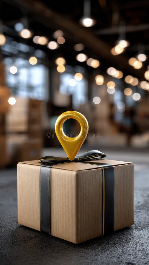 Delivery Box Location with a Yellow Pin Inside Warehouse with Boxes ...
