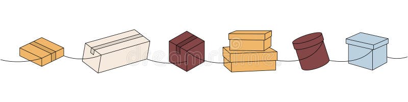 Delivery Boxes One Line Colored Continuous Drawing. Cargo Boxes. Vector ...