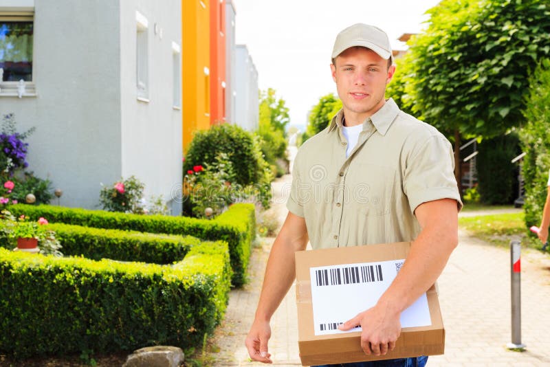 Delivery Boy in Residential Area Stock Photo - Image of worker, sending ...