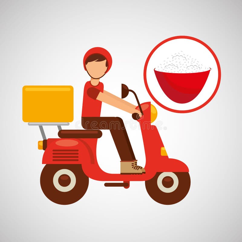 Delivery Boy Ride Motorcycle Japanese Rice Stock Vector - Illustration ...