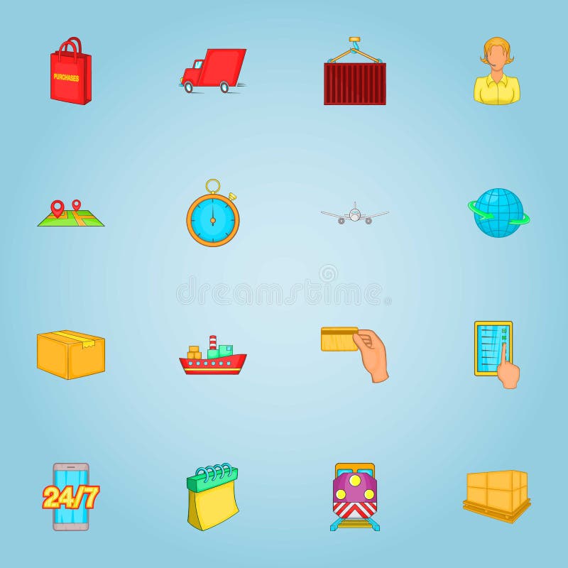 Delivery of Cargo Icons Set, Cartoon Style Stock Vector - Illustration ...