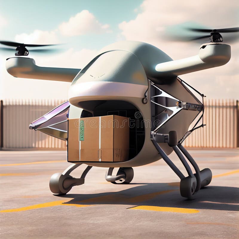 Delivery Cargo Package Box with Drone, Smart Delivery Concept. Stock ...