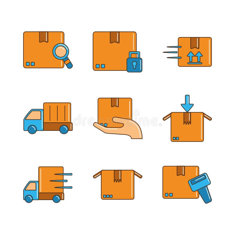 Delivery Cargo Shipping Distribution Logistic Icons Set Line and Fill ...