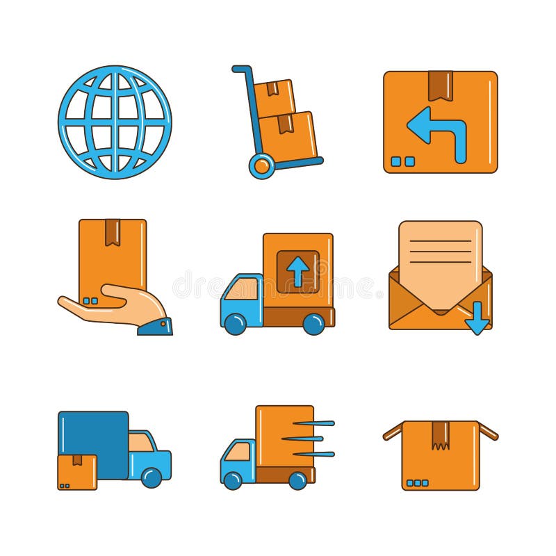 Delivery Cargo Shipping Distribution Logistic Icons Set Line and Fill ...