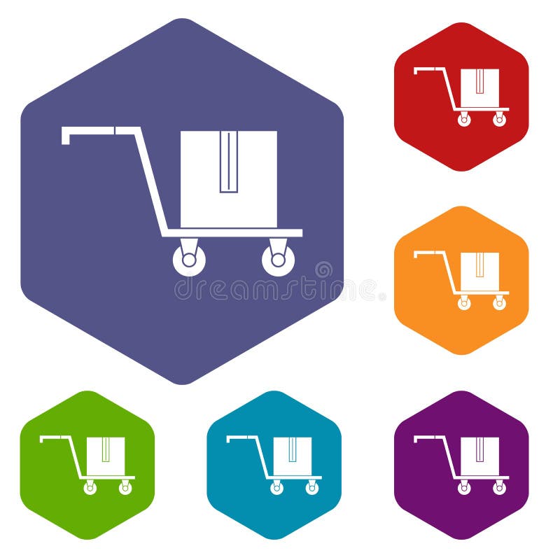 Delivery Cart with Box Icons Set Hexagon Stock Vector - Illustration of ...