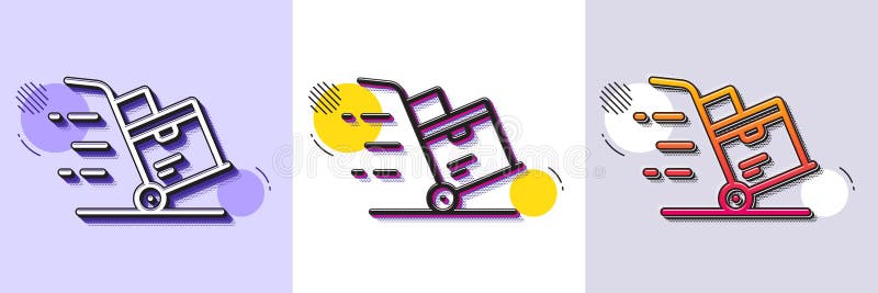 Delivery Cart Line Icon. Parcel Trolley Sign. Halftone Dotted Pattern ...