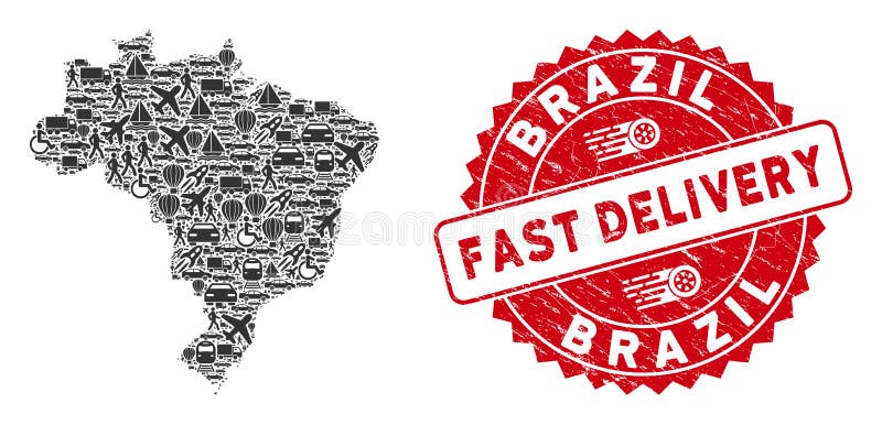 Shipment Collage Brazil Map with Scratched Fast Delivery Seal Stock ...