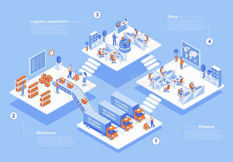 Delivery Company Concept 3d Isometric Web Scene with Infographic ...