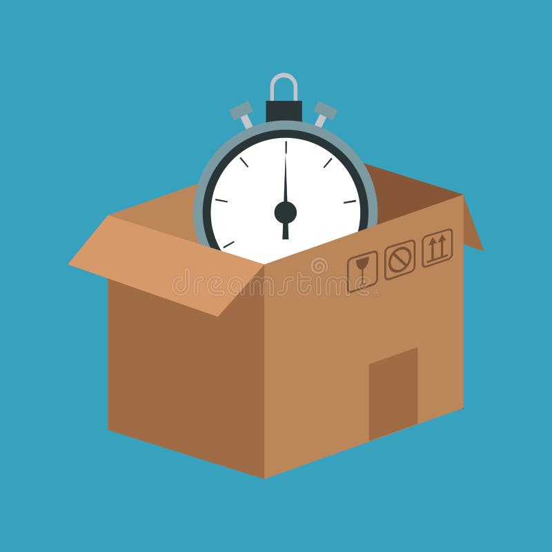 Delivery Concept Cardboard Box Clock Time Stock Vector - Illustration ...