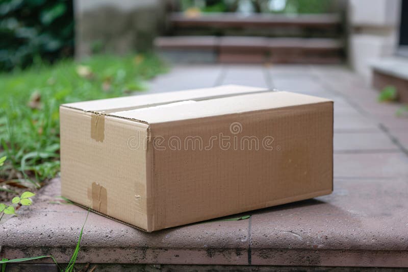 Delivery Concept - Cardboard Box Parcel on the Doorstep Stock ...