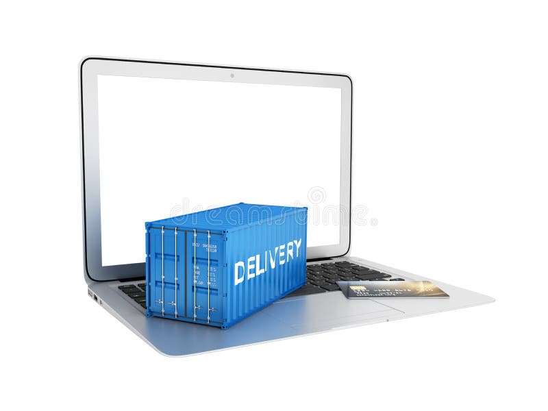 Delivery Concept Cargo Container with a Credit Card Placed on a Laptop ...