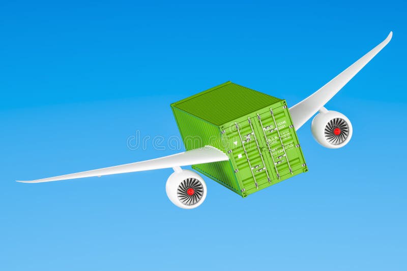 Delivery Concept. Cargo Container with Wings Flying in the Sky, Stock ...