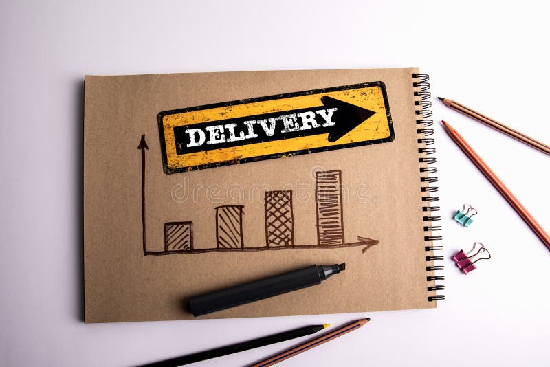 Delivery Concept. Development Graph and Direction Arrow with Text on ...