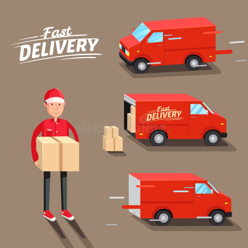 Delivery Concept. Fast Delivery Van. Delivery Man. Vector Illustration ...