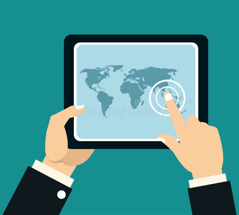 Delivery Concept Hand Touch Tablet Map Stock Vector - Illustration of ...