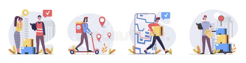 Delivery Concept with People Scenes Set in Flat Web Design. Collection ...