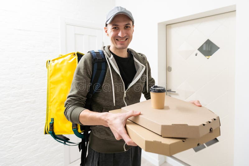 Delivery Concept. Portrait of Handsome Pizza Delivery Man Stock Image ...