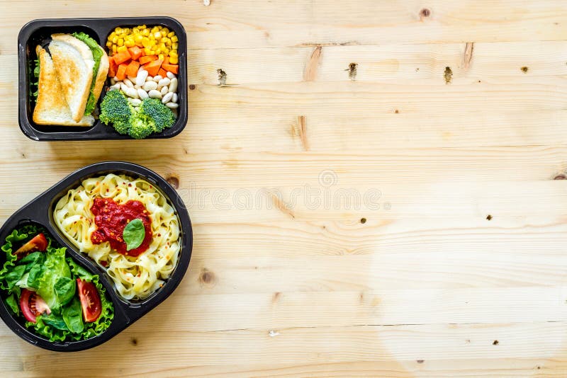 Delivery Containers with Takeout Food on Table. View from Above Stock ...