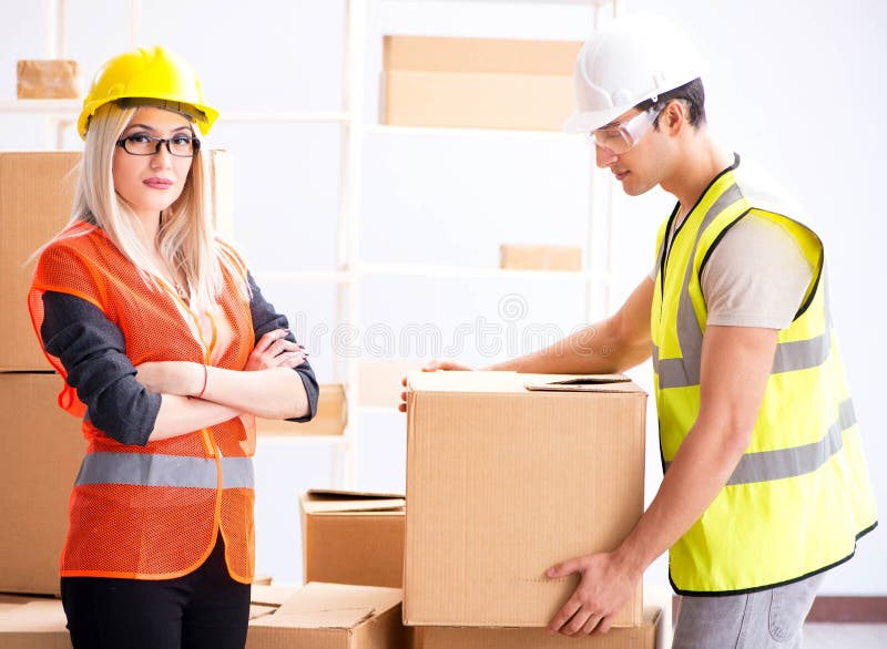 Delivery Contractor Delivering Boxes To Office Stock Photo - Image of ...