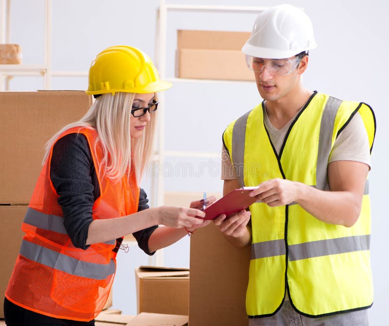 Delivery Contractor Delivering Boxes To Office Stock Image - Image of ...
