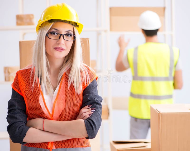 Delivery Contractor Delivering Boxes To Office Stock Photo - Image of ...