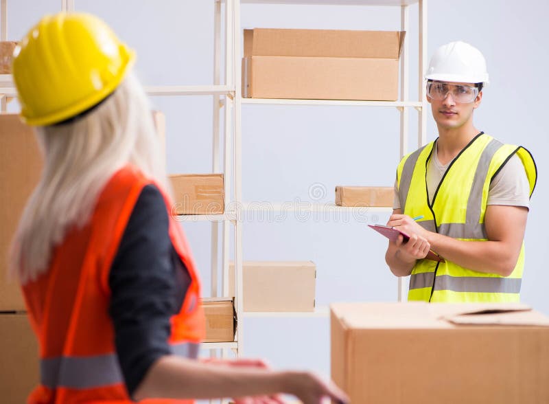 Delivery Contractor Delivering Boxes To Office Stock Image - Image of ...