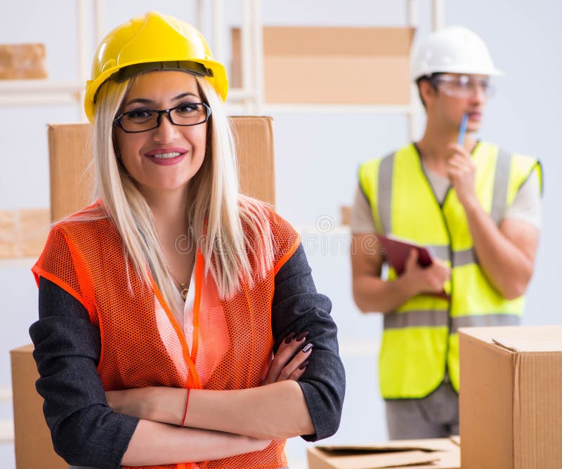 Delivery Contractor Delivering Boxes To Office Stock Image - Image of ...