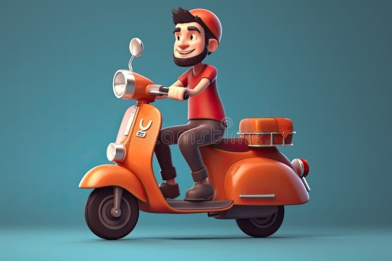 Delivery Courier Man Riding a Motorcycle, Fast Online Delivery Service ...