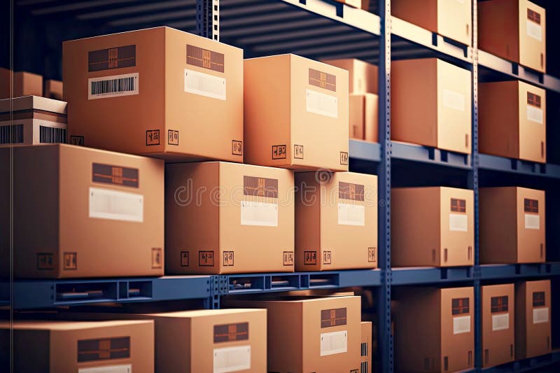 Delivery and Distribution of Boxes with Goods on Warehouse Shelves ...