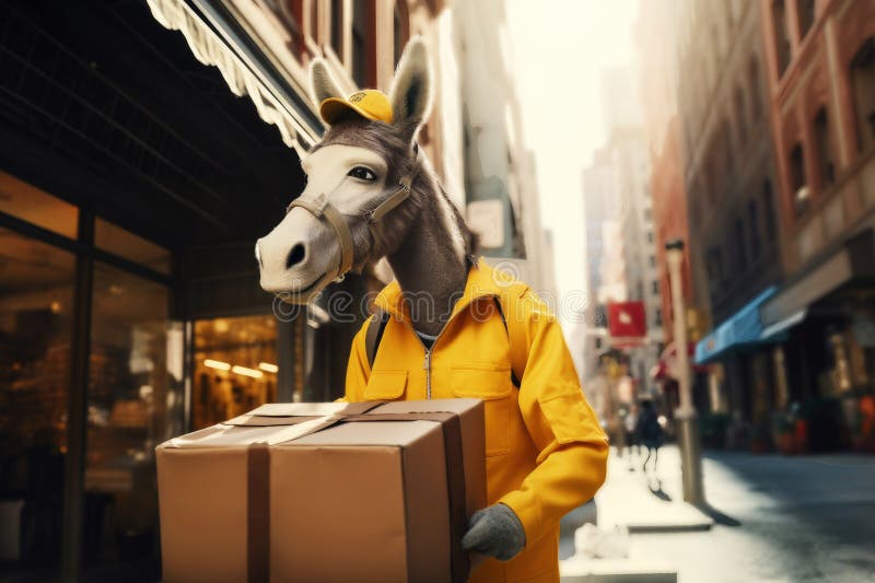 Delivery Donkey Delivering a Parcel Box . Generative AI Stock ...