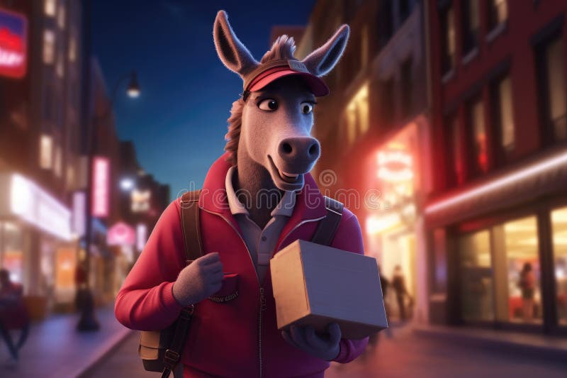 Delivery Donkey Delivering a Parcel Box . Generative AI Stock ...