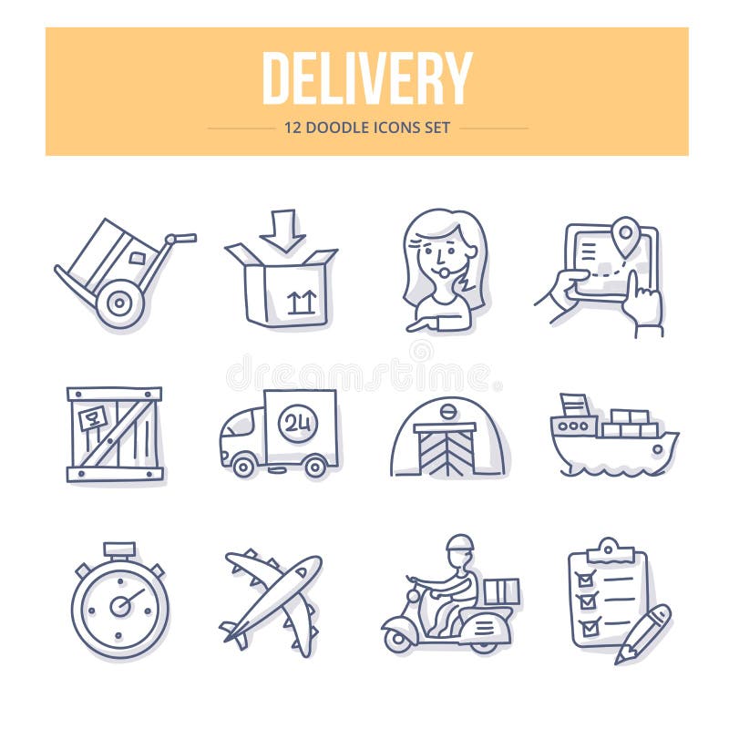 Delivery Doodle Icons stock vector. Illustration of cart - 75485179