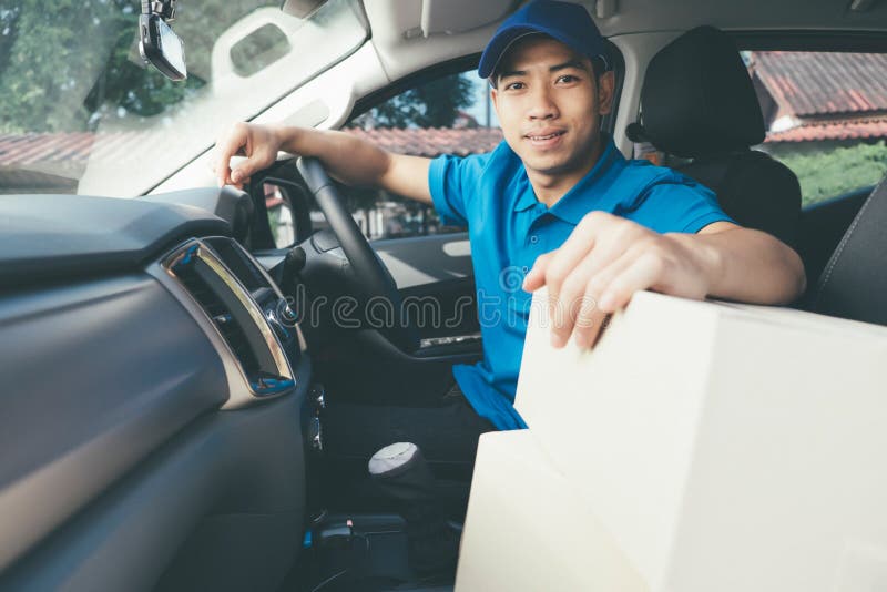 Delivery Driver and Packages on Seat. Stock Image - Image of delivering ...