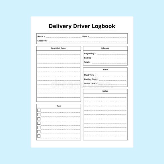 Delivery Driver KDP Interior Notebook. Delivery Information and Driver ...