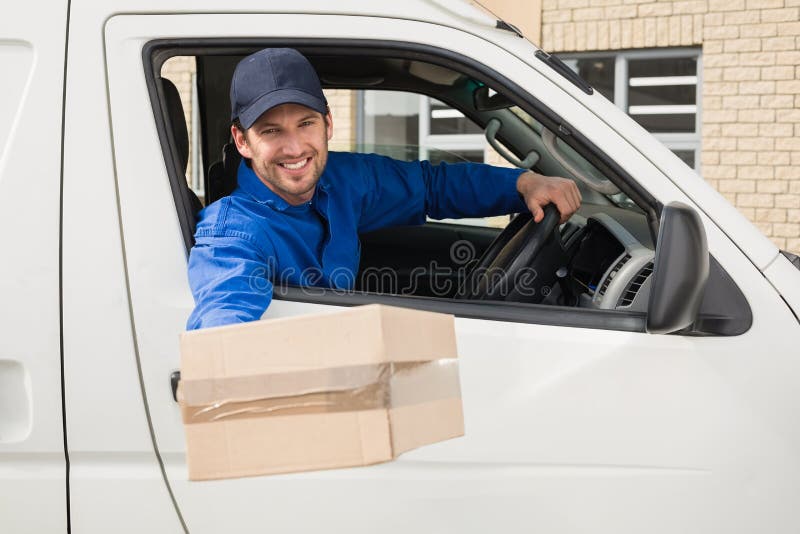 Delivery Driver Offering Parcel from His Van Stock Image - Image of ...
