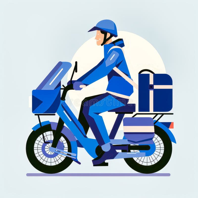 A Delivery Driver S Day Begins on a Blue Electric Bicycle Stock Photo ...