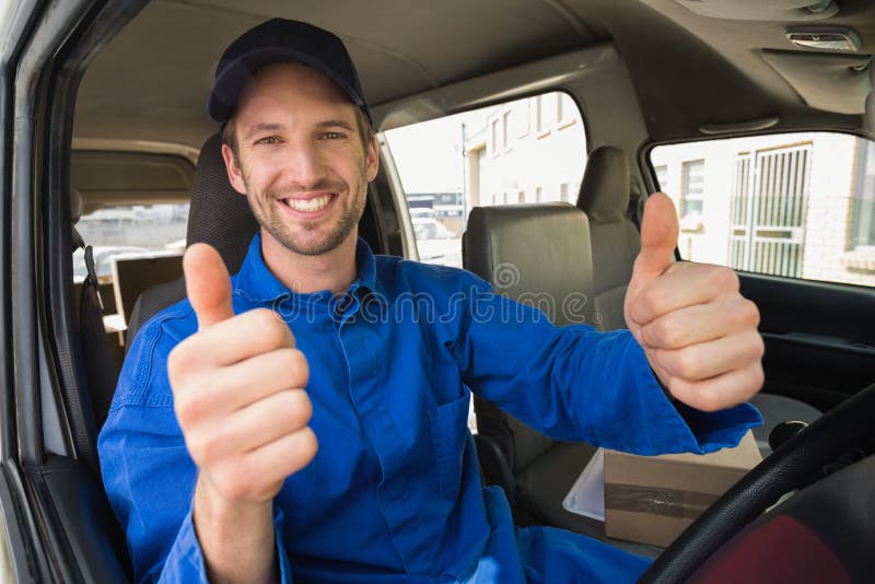 Delivery Driver Smiling at Camera in His Van Stock Image - Image of ...