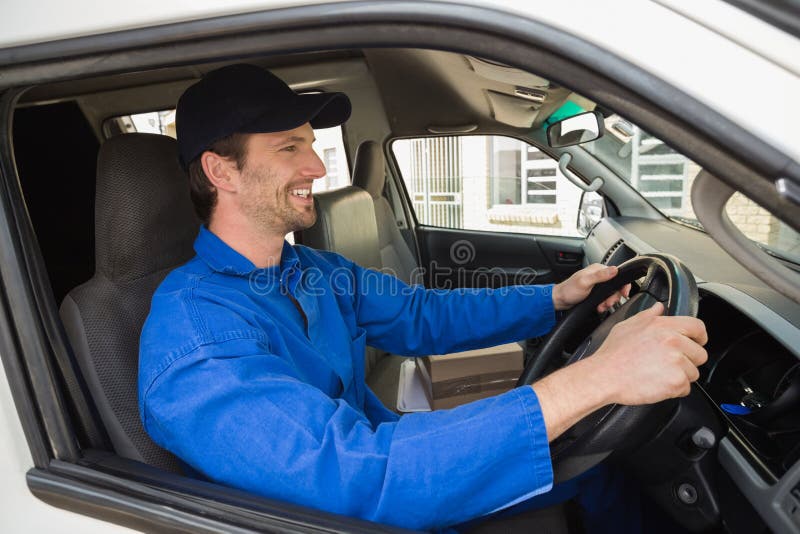 Delivery Driver Smiling in His Van Stock Photo - Image of delivery ...